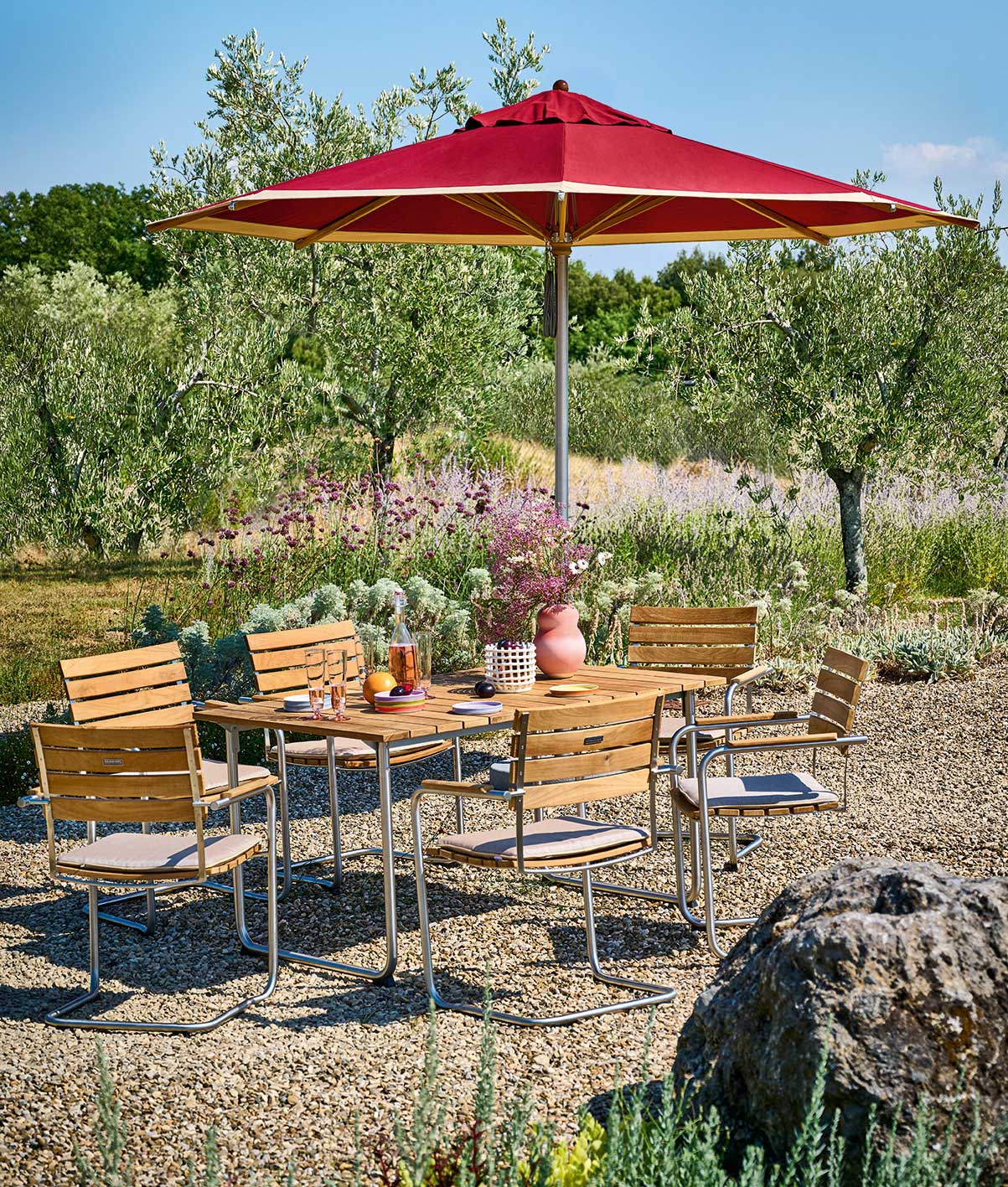 Weishäupl Teakschirm Stripe rund 350 cm Weishäupl